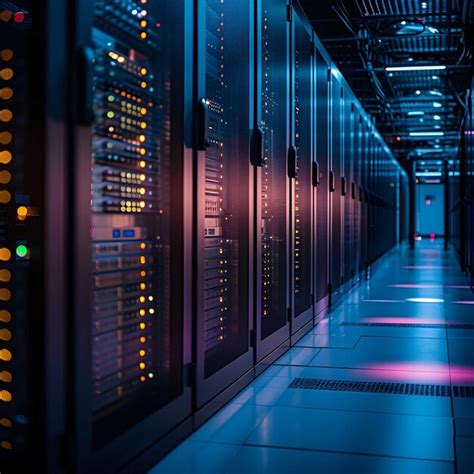 Modern Data Technology Center Server Racks In Dark Room With Vfx Visualization Concept Of