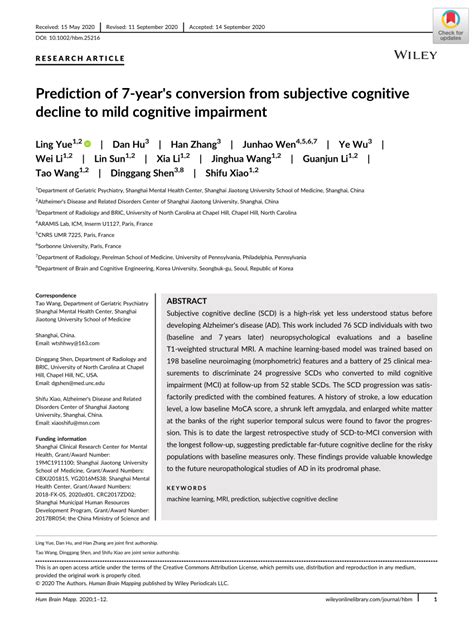 Pdf Prediction Of 7 Years Conversion From Subjective Cognitive