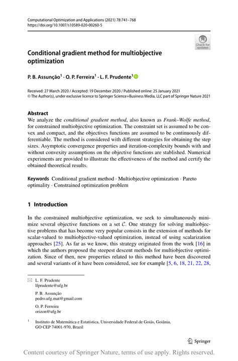 Conditional Gradient Method For Multiobjective Optimization Request Pdf