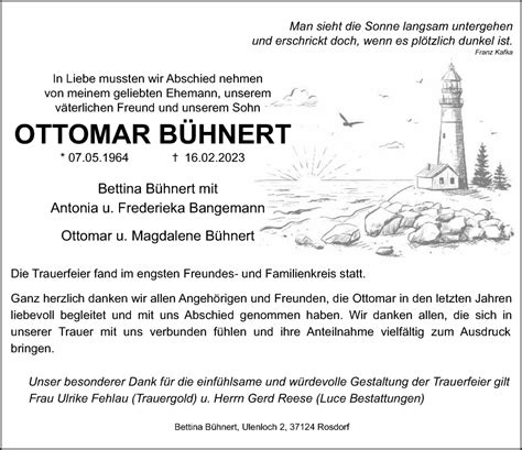 Traueranzeigen Von Ottomar Bühnert Trauer Anzeigen De