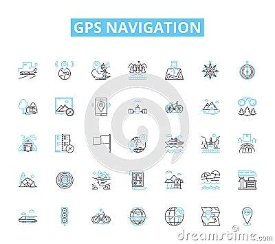 Gps Navigation Linear Icons Set Satellites Coordinates Maps