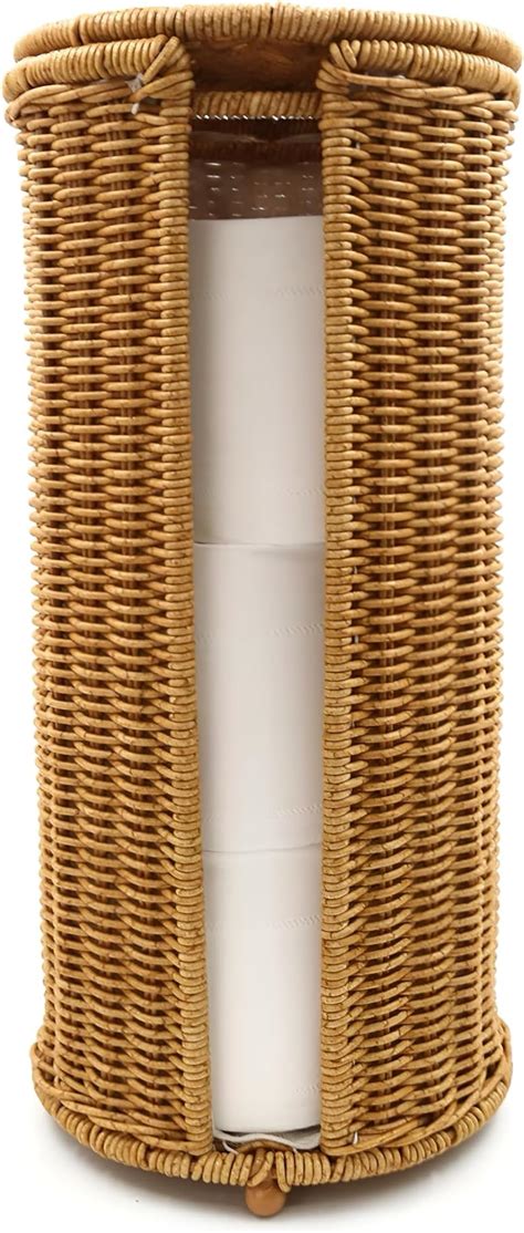 Minhkust Wicker Toilet Paper Storage Stand With Lid Rattan