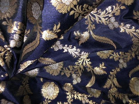 Silk Brocade Fabric 44 Wide Floral Jacquard With Metallic Gold And Si