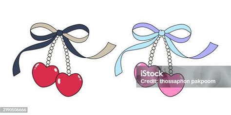 미적 파스텔 리본 활 하트 펜던트 목걸이 장식 및 드레싱 고립 된 드로잉 요소 벡터 일러스트 레이 션 0명에 대한 스톡 벡터 아트 및 기타 이미지 Istock