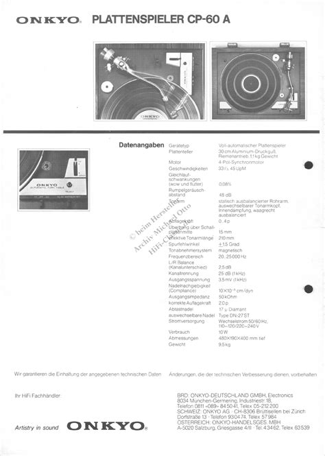 Onkyo Cp 60a Datenblatt
