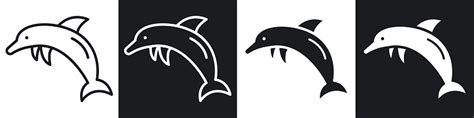 돌고래 아이콘은 흑인과 백인 평면 및 획 스타일로 설정됩니다 고래류에 대한 스톡 벡터 아트 및 기타 이미지 고래류 꼬리