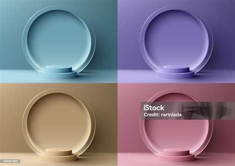 3d 현실적인 빈 파스텔 색상 연단 스탠드 배경에 원형 투명 유리 배경 0명에 대한 스톡 벡터 아트 및 기타 이미지 0명 3차원 형태 가정의 방 Istock