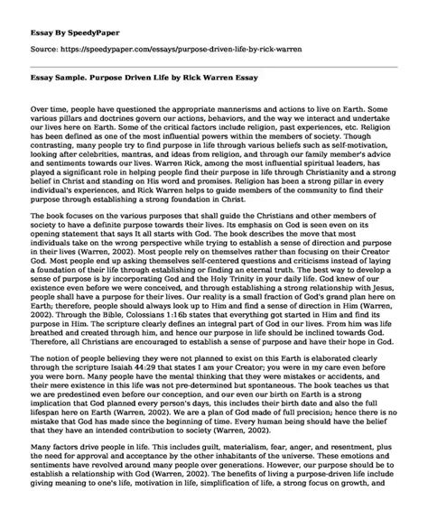 📚 Essay Sample Purpose Driven Life By Rick Warren
