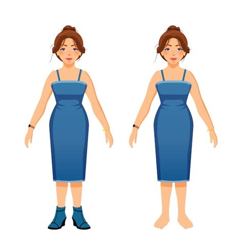 파란 드레스를 입은 여성의 만화 캐릭터 터 일러스트레이션 프리미엄 벡터