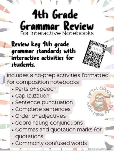 Free Fourth Grade Grammar Review Notes Formatted For Interactive Notebooks