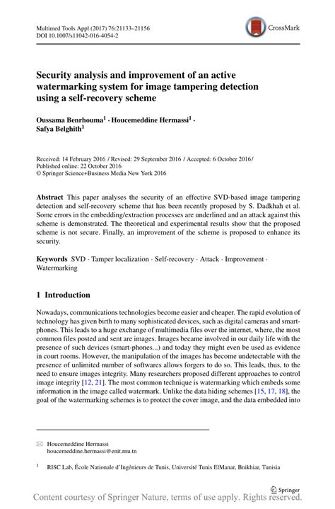 Security Analysis And Improvement Of An Active Watermarking System For Image Tampering Detection