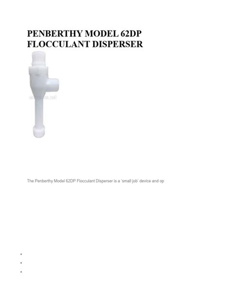 Penberthy Model 62dp Flocculant Disperser Pdf Applied And