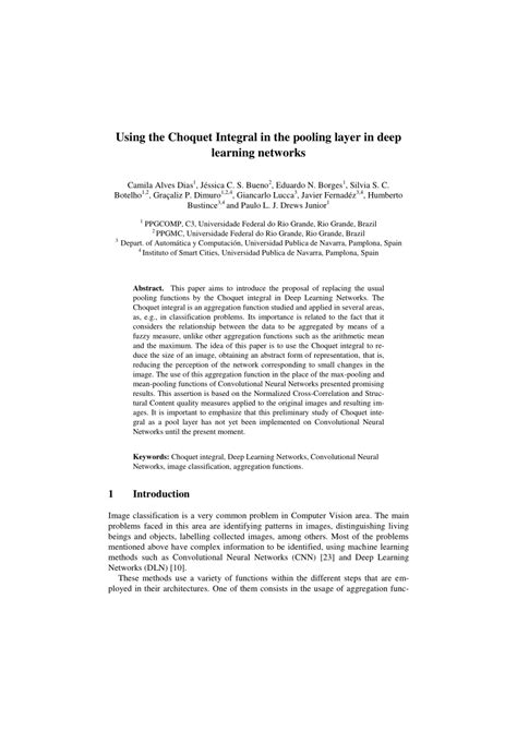 Pdf Using The Choquet Integral In The Pooling Layer In Deep Learning Networks