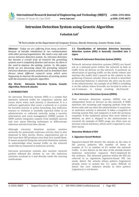 Irjet Intrusion Detection System Using Genetic Algorithm Pdf