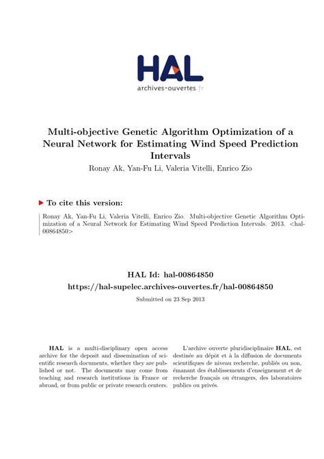 Pdf Multi Objective Genetic Algorithm Optimization Of A Neural