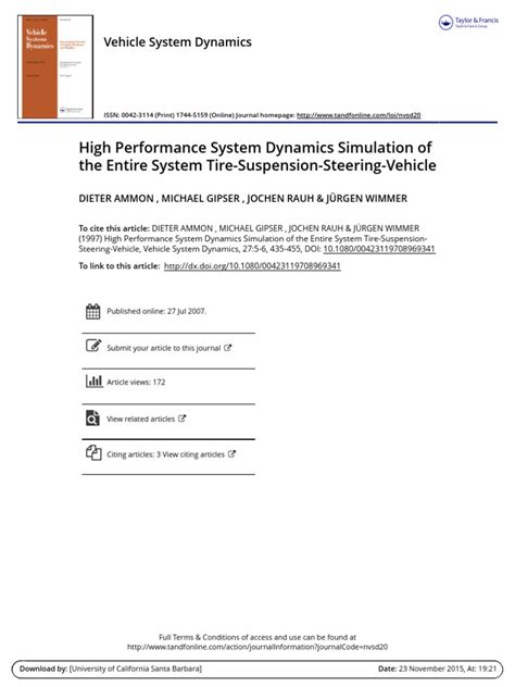 High Performance System Dynamics Simulation Of The Entire System Tire