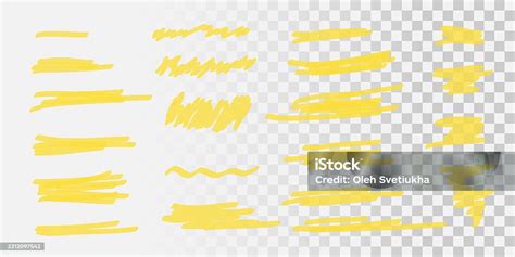 마커 하이라이트 획은 투명하고 흰색 배경에 설정되어 디지털 프로젝트 및 그래픽 디자인에서 메모 밑줄 주석 및 텍스트 강조를 위해