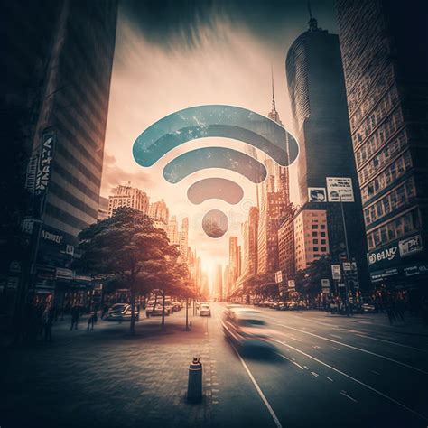 Wifi Symbol With City Background For Telecommunication Stock Illustration Illustration Of
