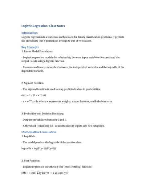 Logisticregressionclassnotes Pdf Logistic Regression