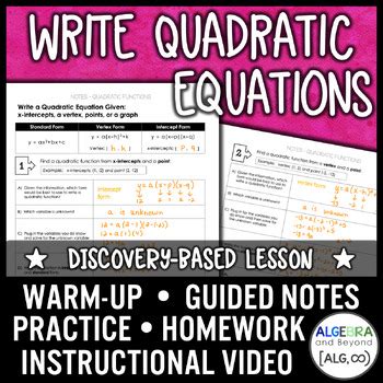 Writing Quadratic Equations Lesson Warm Up Guided Notes Homework