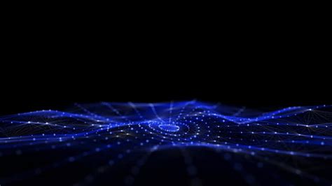 검정색 배경에 파란색 빛이 있는 추상 원 파동 움직이는 점과 선이 있는 과학 배경 네트워크 연결 기술 입자 3d 렌더링이 포함된 디지털 구조 프리미엄 사진