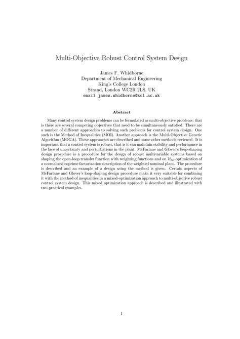 Pdf Multi Objective Robust Control System Design