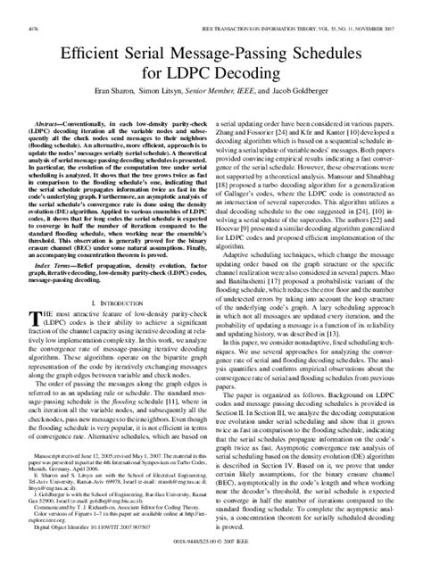Pdf Efficient Serial Message Passing Schedules For Ldpc Decoding