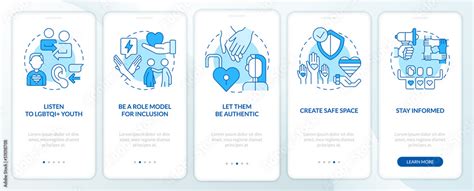 Supporting Lgbt Youth Blue Onboarding Mobile App Screen Walkthrough 5 Steps Editable Graphic