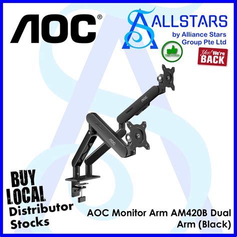 AOC Monitor Arm AM420B Dual Arm Black Vesa Plate Mount Ergonomic
