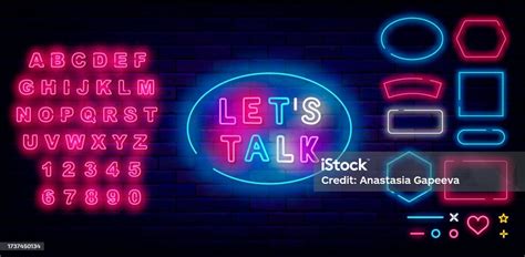 토크쇼 네온 간판 기하학적 프레임 컬렉션입니다 반짝이는 핑크 알파벳 다채로운 텍스트입니다 벡터 스톡 일러스트레이션 감사합니다에