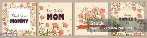 인사말 카드 포스터 초대장 소셜 미디어를 위한 어머니의 날 편집 가능한 템플릿 손으로 그린 평면 스타일의 벡터 일러스트 레이 션 와 꽃 파스텔 색상의 녹지 유행의 타이포