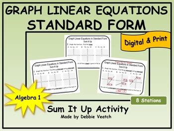 Graph Linear Equations In Standard Form Sum It Up Algebra Digital