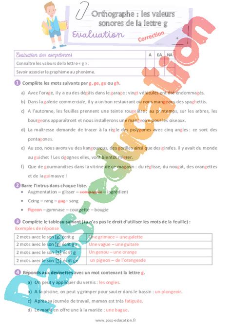 Les Valeurs De La Lettre G Cm Pr Paration Aux Valuations Cycle