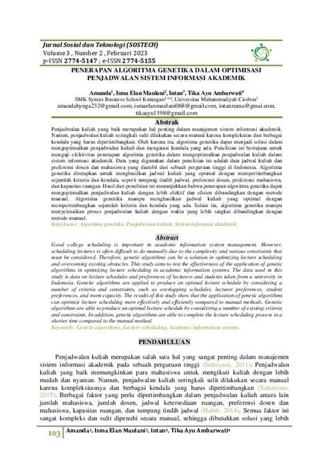 Pdf Penerapan Algoritma Genetika Dalam Optimisasi Penjadwalan Sistem Pdf Penerapan Algoritma Genetika Dalam Optimisasi Penjadwalan Sistem