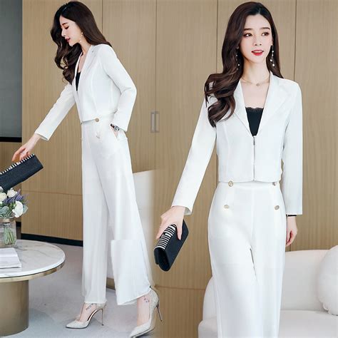 Badu Bg Дамски къс блейзър и широки панталони Костюми от две части Офис дамско яке с цип