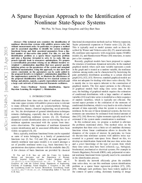 Pdf A Sparse Bayesian Approach To The Identification Of Nonlinear State Space Systems