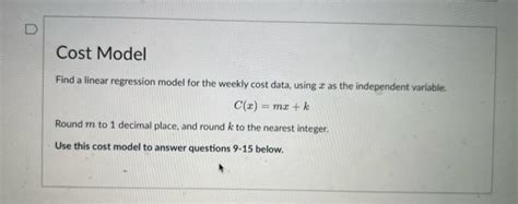 Solved Cost Model Find A Linear Regression Model For The Chegg Com
