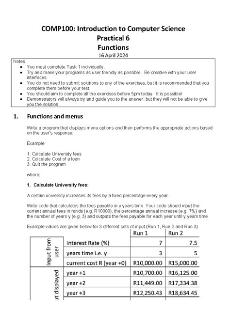 Prac6 2024 Comp100 Introduction To Computer Science Practical 6