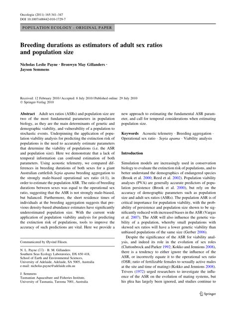 Pdf Breeding Durations As Estimators Of Adult Sex Ratios And
