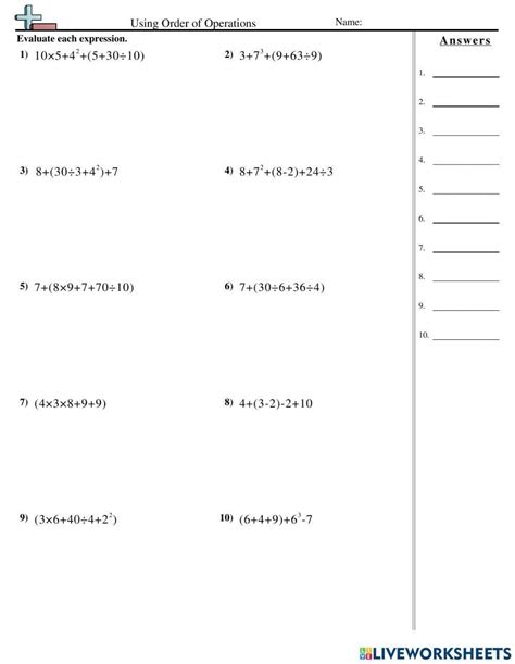 Pemdas Exponents Free Interactive Worksheets 2281023