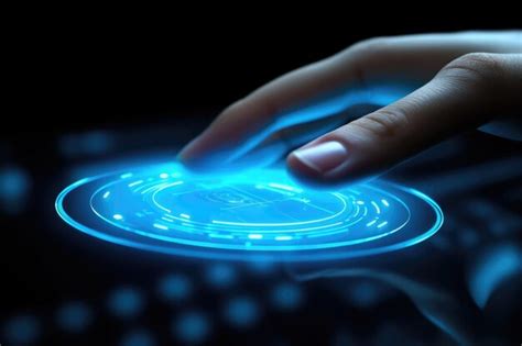 Premium Photo Finger Presses The Blue Button Press The Button