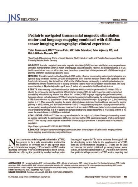 Pediatric Navigated Transcranial Magnetic Stimulation Motor And Language Mapping Combined With