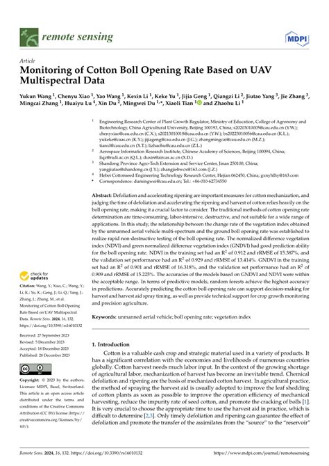 Pdf Monitoring Of Cotton Boll Opening Rate Based On Uav Multispectral Data