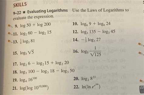Solved SKILLS 9 22 Evaluating Logarithms Use The Laws Of Chegg Com