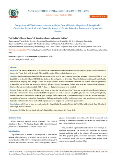 Pdf Comparison Of Effectiveness Between Acellular Dermal Matrix Allograft And Subepithelial