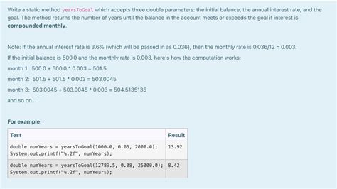 Solved Write A Static Method Yearstogoal Which Accepts Three