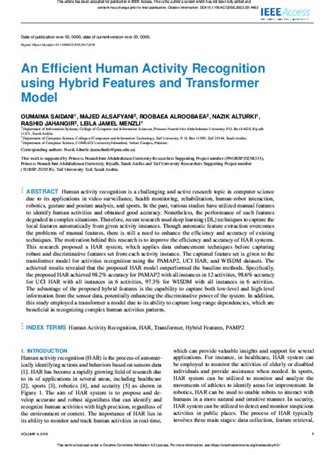 Pdf An Efficient Human Activity Recognition Using Hybrid Features And Transformer Model