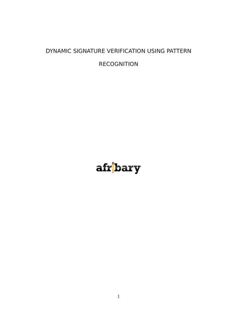 Dynamic Signature Verification Using Pattern Recognition Afribary