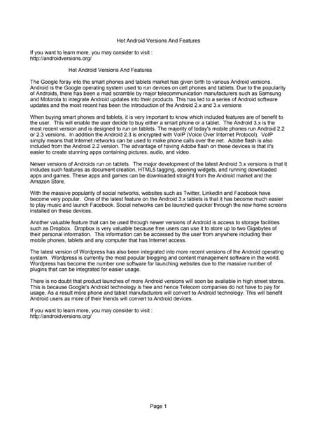 Hot Android Versions And Features Pdf