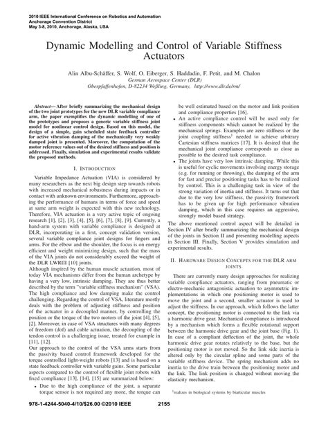 Pdf Dynamic Modelling And Control Of Variable Stiffness Actuators
